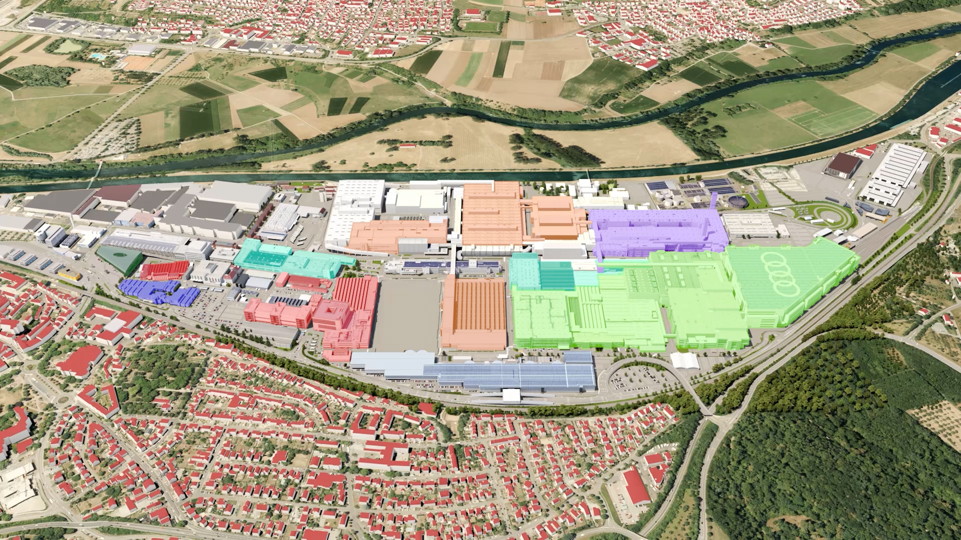 Virtual sightseeing flight over the Audi site in Neckarsulm | Video ...
